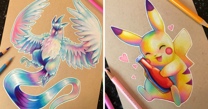 I Create Prismatic Pokemon Art With Colored Pencils | Bored Panda