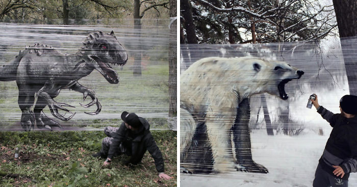 I Spray-Paint Animals On Plastic Wrap In The Forest | Bored Panda