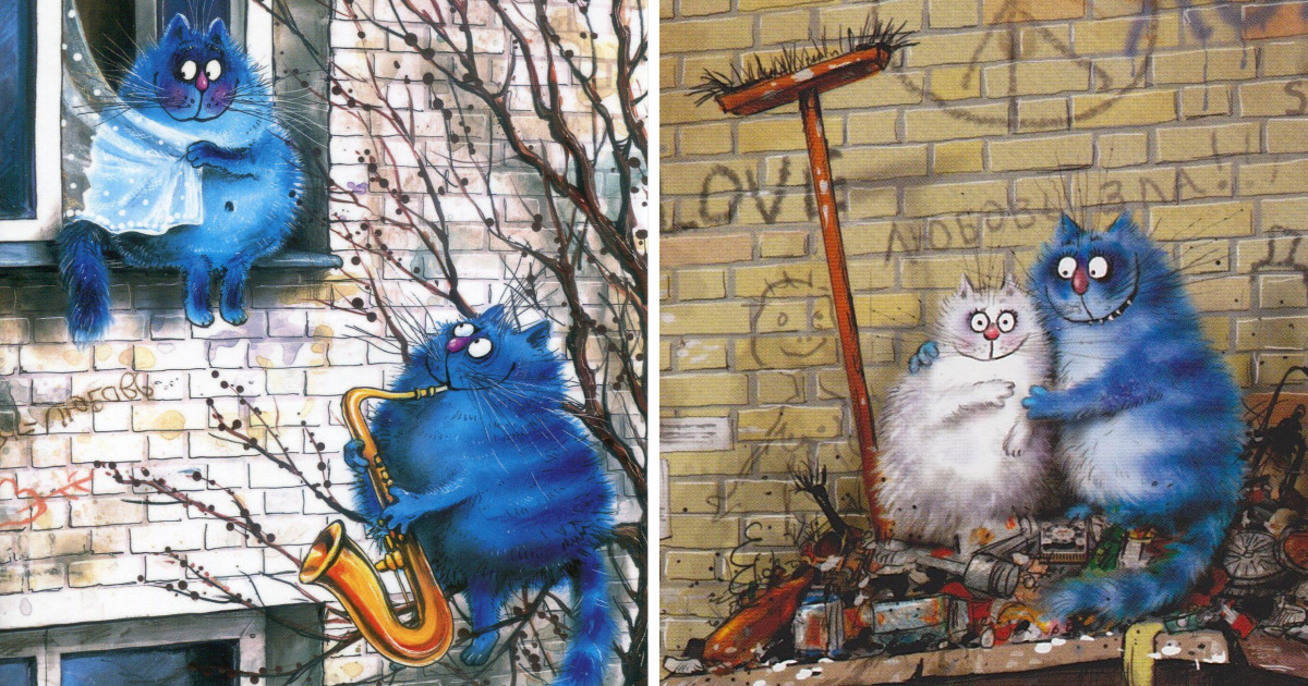 Artist Draws Lovely Blue Cats And The Result Is Charming | Bored Panda