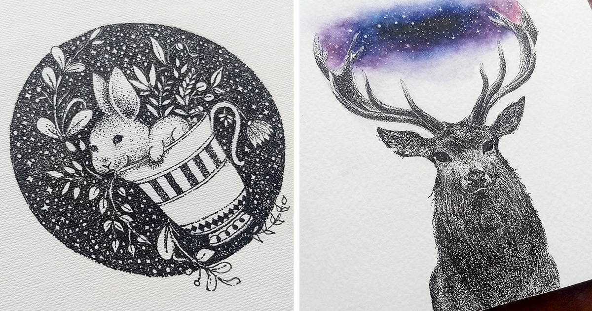 I Transfer My Imagination Onto Mini Canvases By Creating Ink Dot ...