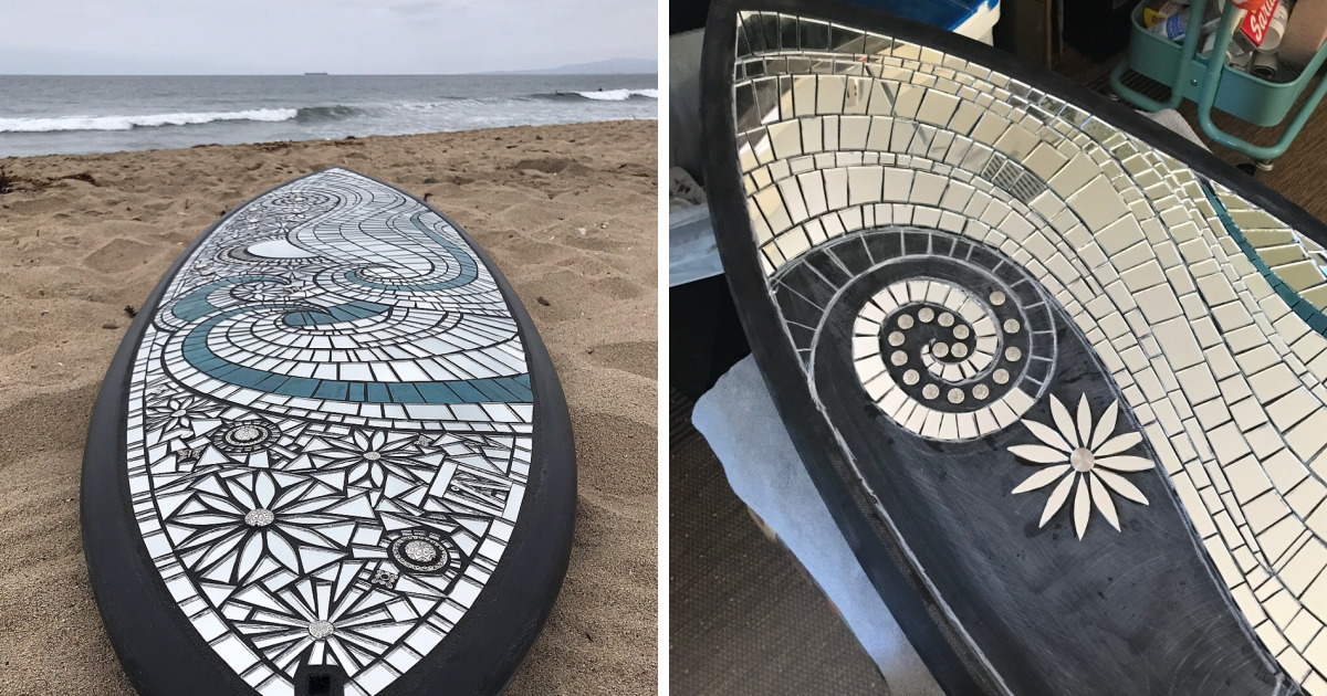 I Created A Mostly Mirror Mosaic Surfboard | Bored Panda
