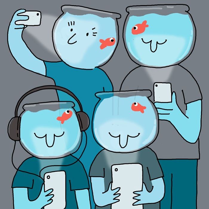 I Illustrate The Human Need For Connection With Original ‘Fishbowl Head ...