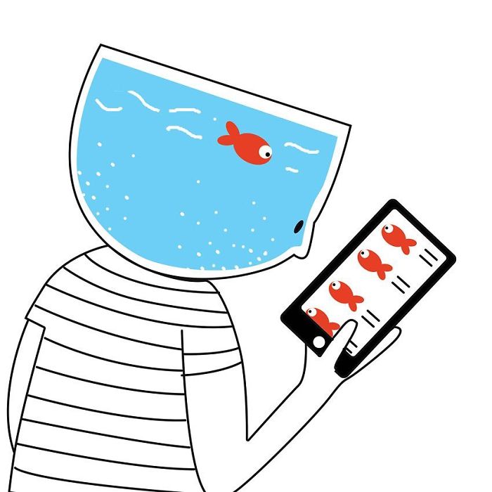 I Illustrate The Human Need For Connection With Original ‘Fishbowl Head ...