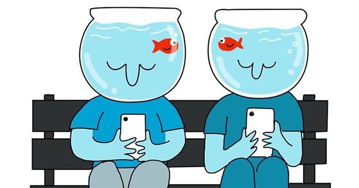 I Illustrate The Human Need For Connection With Original ‘Fishbowl Head ...