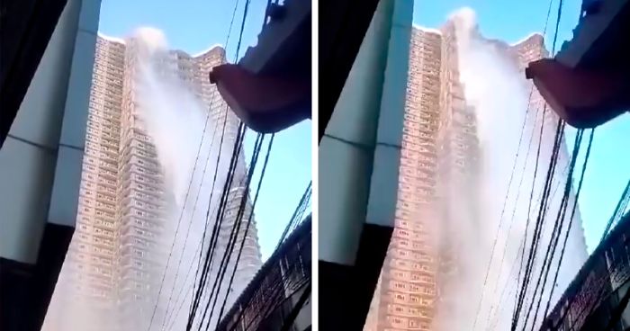 Water Cascades Down From The Rooftop Of A Skyscraper As A 6.1 Magnitude ...