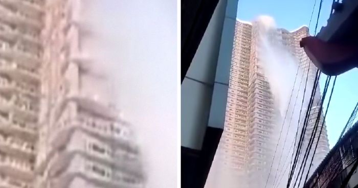 Water Cascades Down From The Rooftop Of A Skyscraper As A 6.1 Magnitude ...