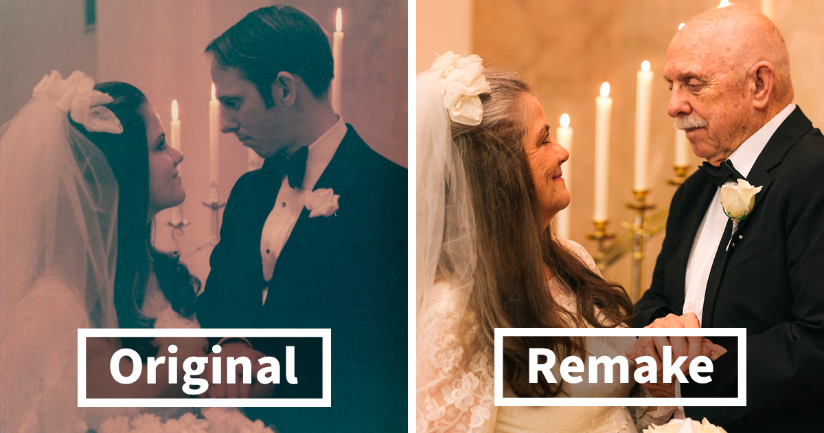 Then And Now: Couple Recreates 12 Wedding Photos After 50 Years Of ...