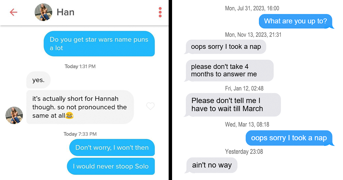 40 Funny Tinder Chats That Might Not Have Ended In Love, But Definitely ...